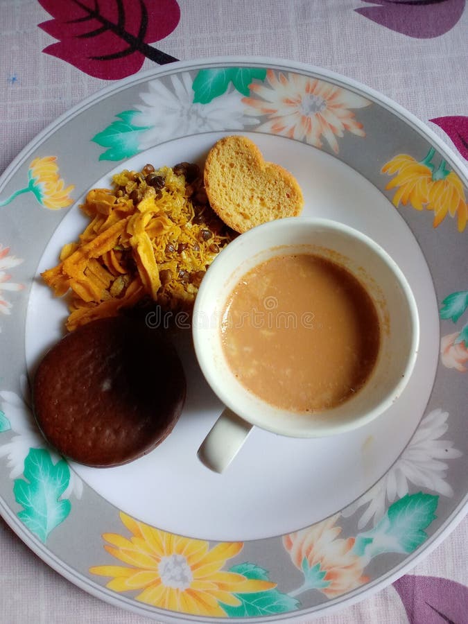 Morning Tea with Snacks in Indian Dinning Table Stock Image - Image of ...