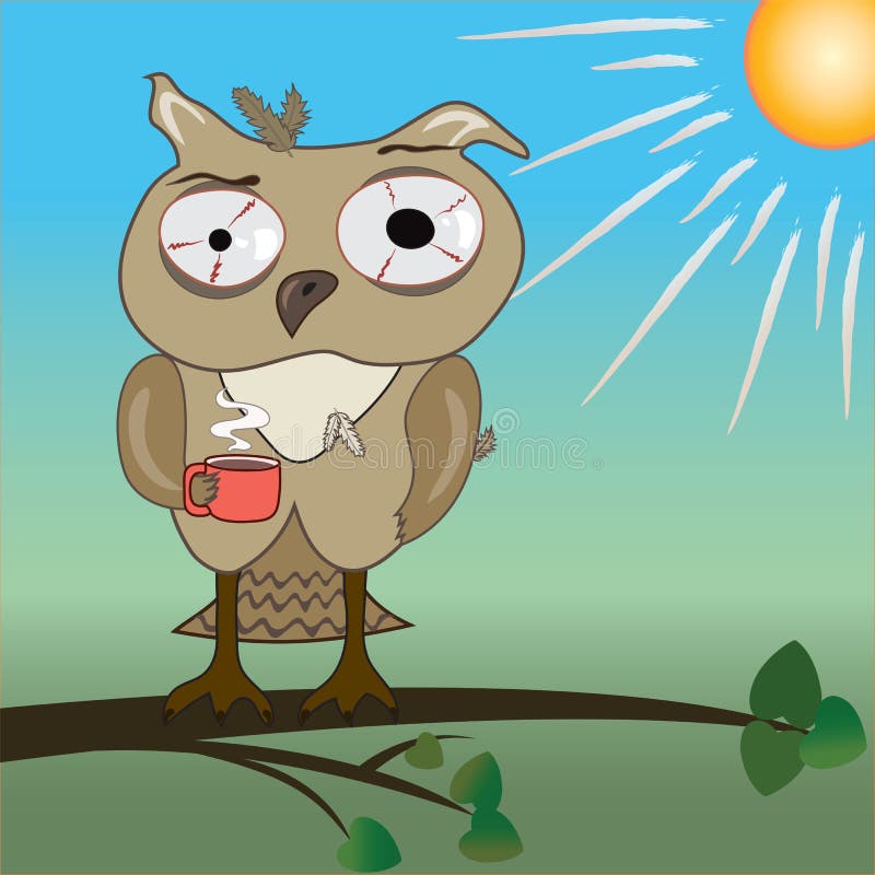Morning with tired owl stock vector. Illustration of apron - 69798512