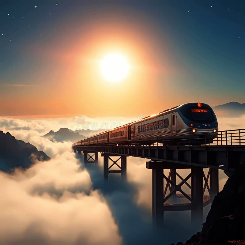 Morning Train Heading Up the Mountain Stock Illustration - Illustration ...
