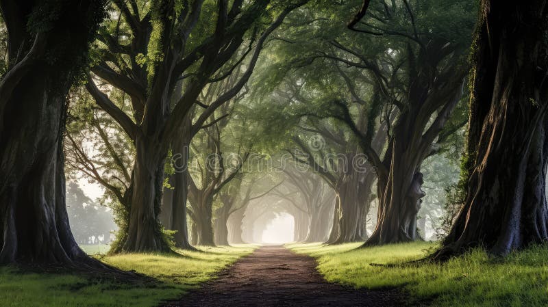Morning trees path stock photo. Image of outlines, lending - 375549198