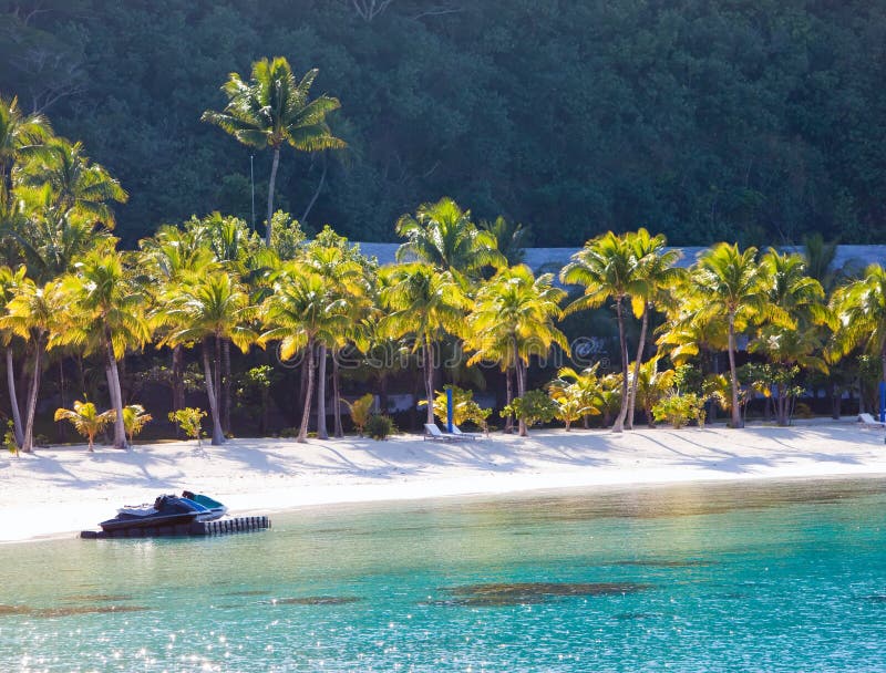 Morning on the Tropical Island. the Sun Ascends Behind the Mountain ...