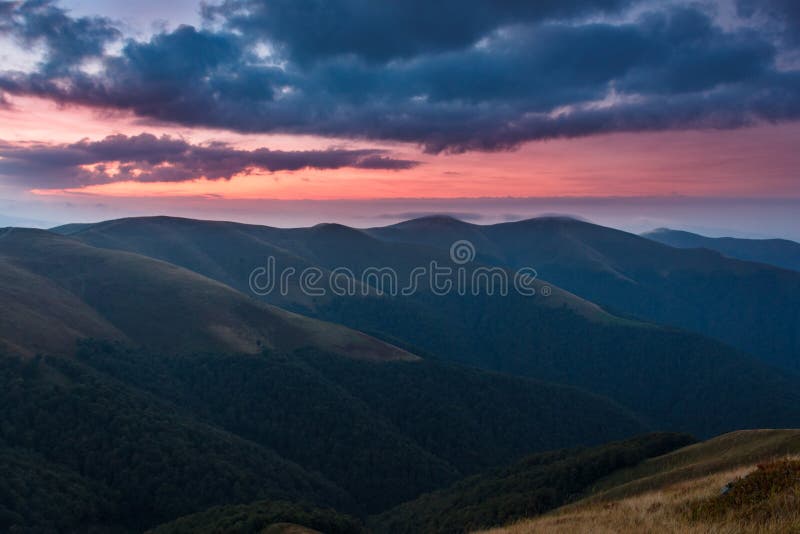 Morning Twilight in the Mountains. Stock Image - Image of sunset ...