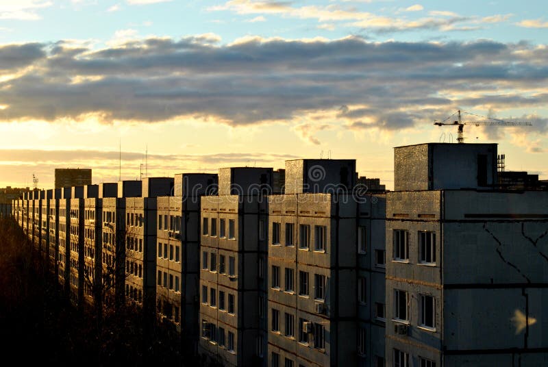 Morning View Apartment Building Against Background Dawn Sky Clouds ...