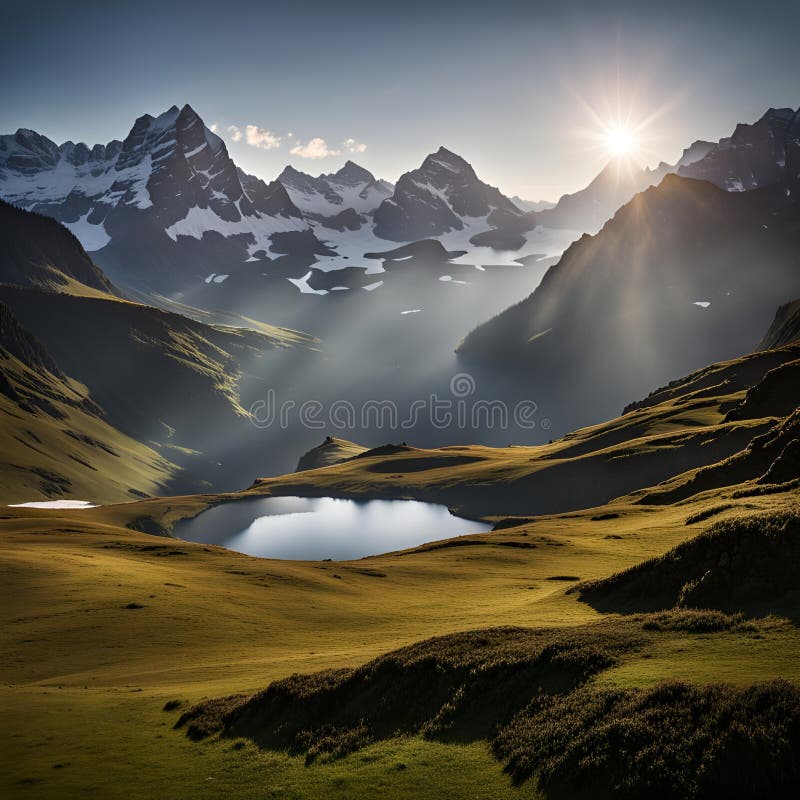 Morning View on Bernese Range Above Bachalpsee Lake Stock Illustration ...