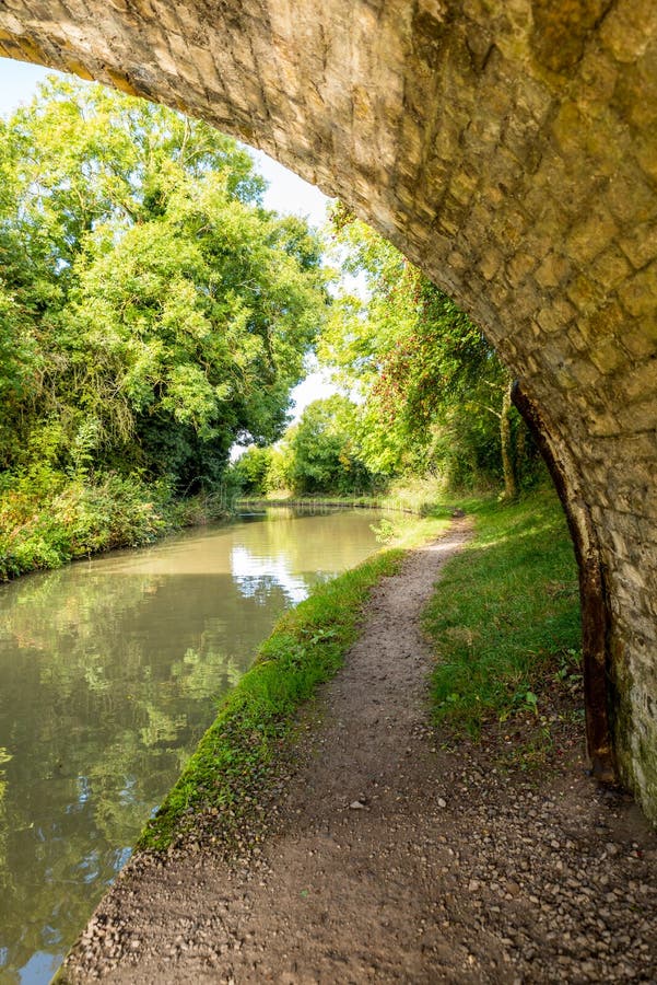 Morning View Empty Path Under Bridge Along Canal in England Stock Image ...