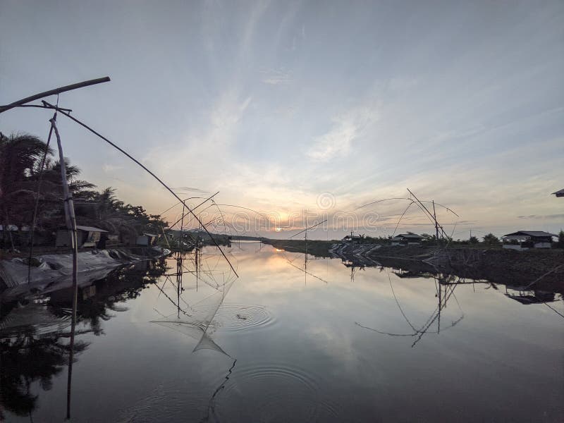 Morning View at the Estuary Where Shrimp are Caught Stock Image - Image ...