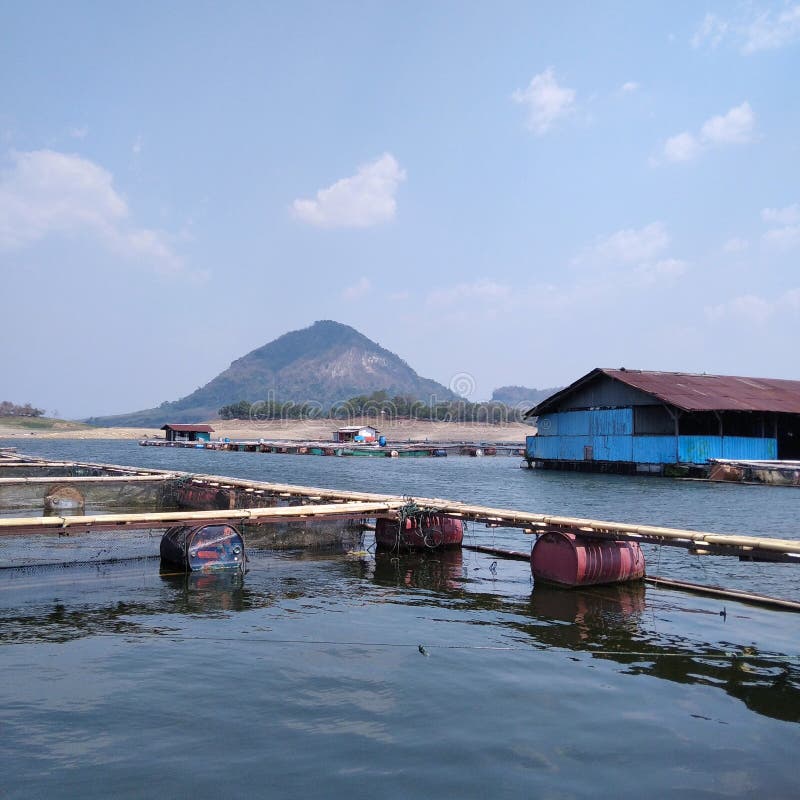 Morning View at a Fish Farm in the Middle of the Reservoir, Stock Image ...