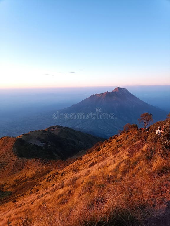 Morning View Looking at Mount Merapi from Mount Merbabu Stock Photo ...