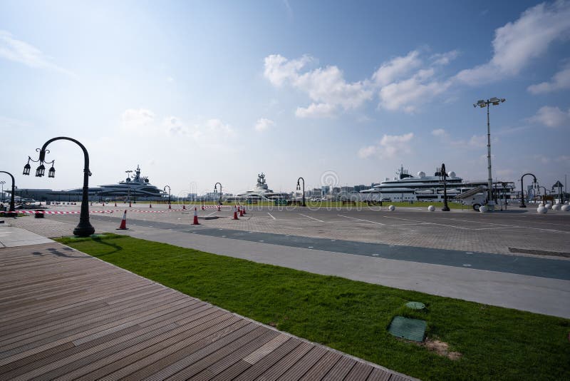 Morning View of Mina District Corniche in Old Doha Port, Qatar. Stock ...
