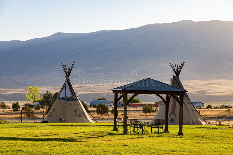 Morning View of the Native American Indian Tents Teepee Stock Image ...