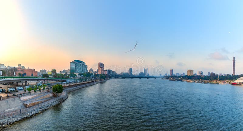 Morning View on the Nile in the Downtown of Cairo, Egypt Stock Photo ...