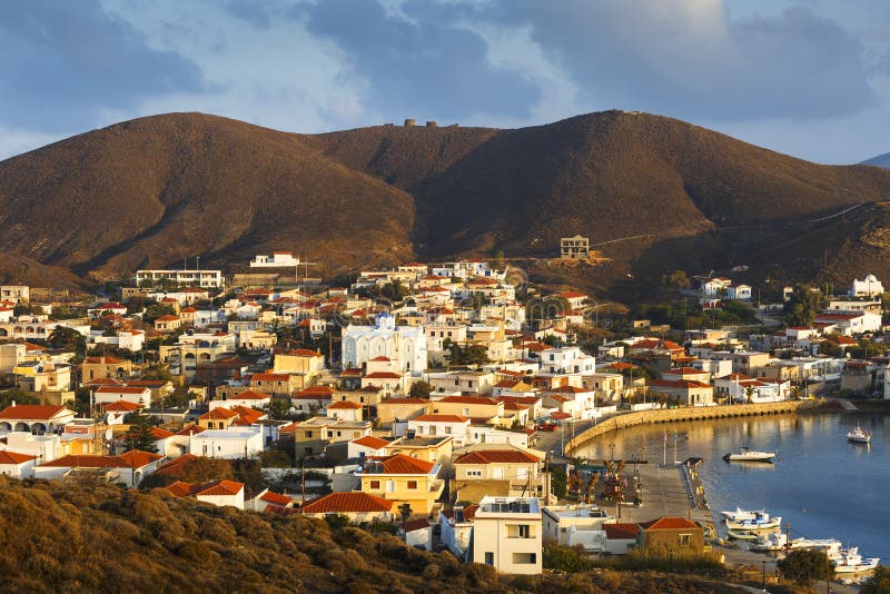 Psara island. stock image. Image of church, port, greece - 105104399
