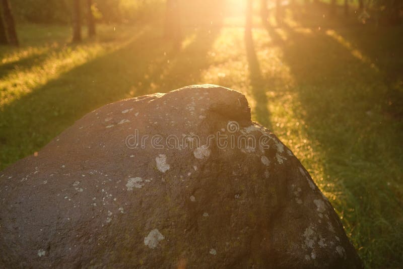 Morning View with the Sun Shining on the Rock with Raindrops Stock ...