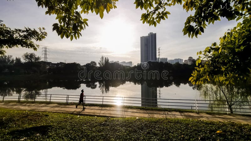Morning Views People Running Stock Photo - Image of park, skyline ...