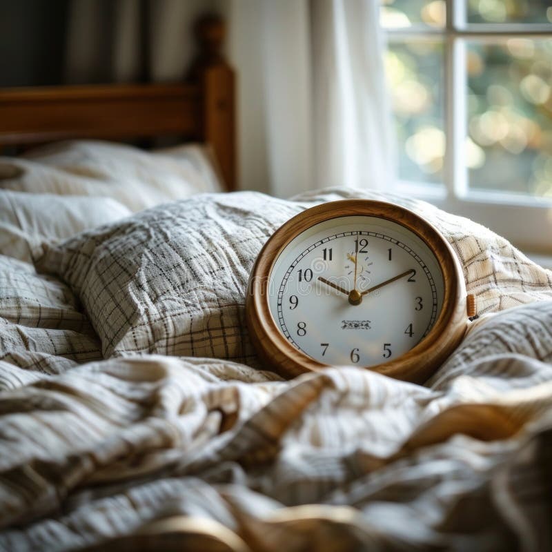 Morning Wake-Up Call: Alarm Clock on Bedsheets, Man Sleeping in Bed ...