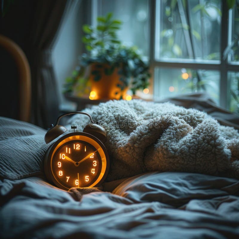 Morning Wake-Up Call: Alarm Clock on Bedsheets, Man Sleeping in Bed ...