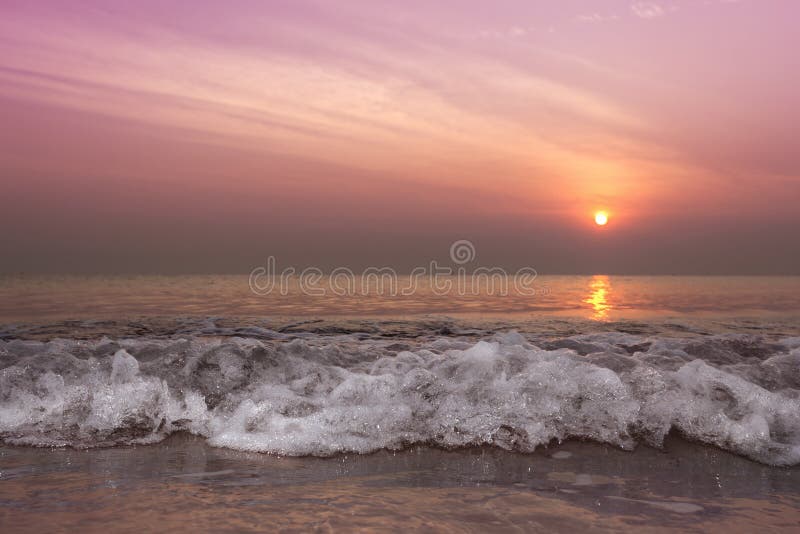 Sun Setting in a Sea Beach. Stock Image - Image of panoramic, nature ...