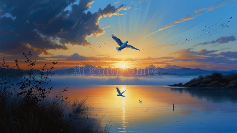 Awakening Dawn: a Symphony of Birds and Radiant Skies" Stock ...