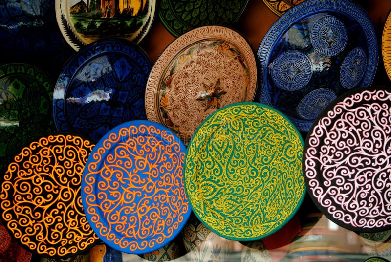 Moroccan Arabic Pottery Plates Stock Photo - Image of beautiful, tradio ...