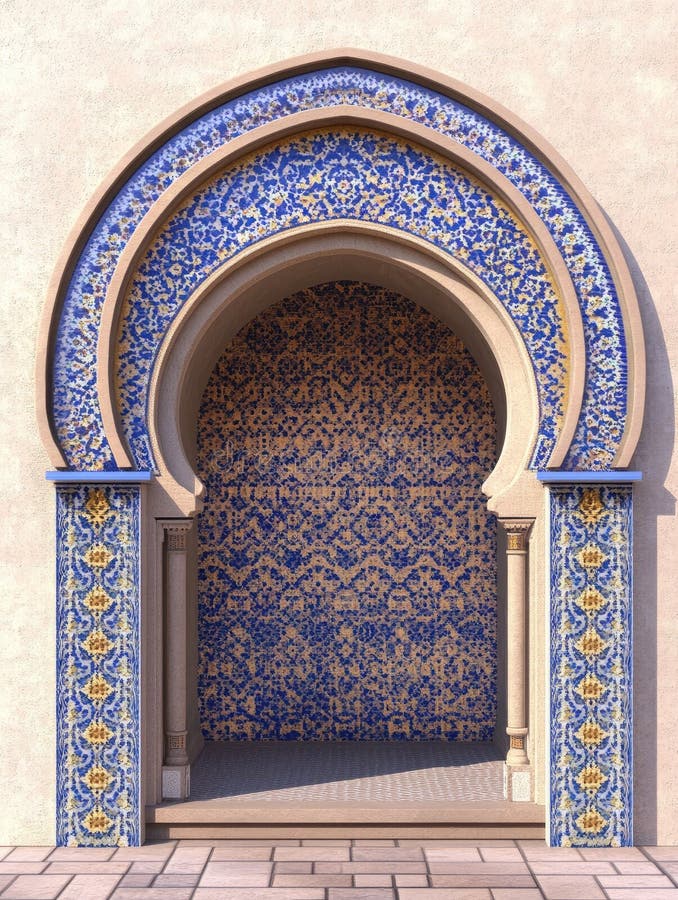 Moroccan Architectural Beauty with Blue and Gold Tile Patterns for ...