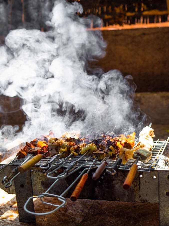 Moroccan Barbecue Smoke and Delicious Meat Stock Photo - Image of ...