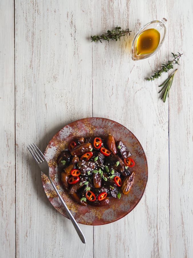 Moroccan Beef with Date Sauce on White Table. Stock Photo - Image of ...