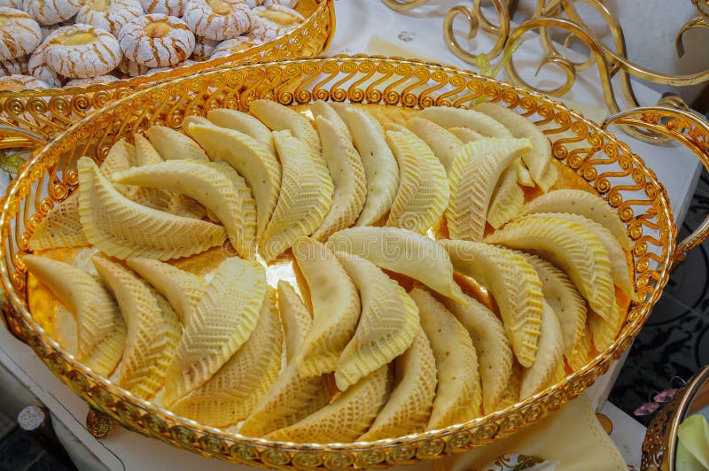 Moroccan Biscuits in a Golden Tray Served To Guests at the Wedding ...