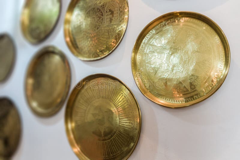 Moroccan copper trays stock image. Image of golden, arabic - 156786647
