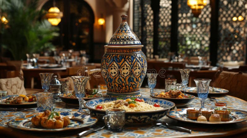 Moroccan Feast: a Vibrant Table Setting with Traditional Dishes Stock ...