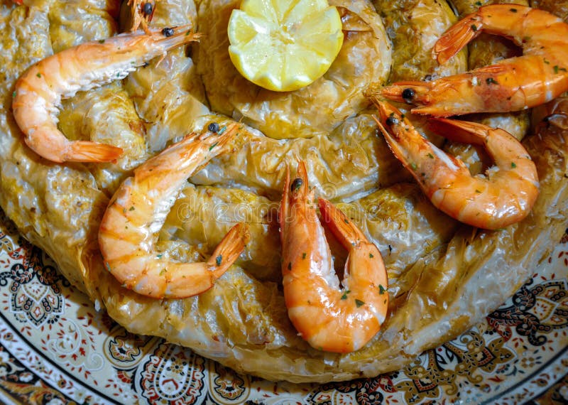 Moroccan Fish Pastilla. Pie Stuffed with Fish and Shrimp Served at ...