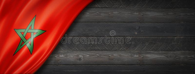 Moroccan Flag on Black Wood Wall Banner Stock Illustration ...