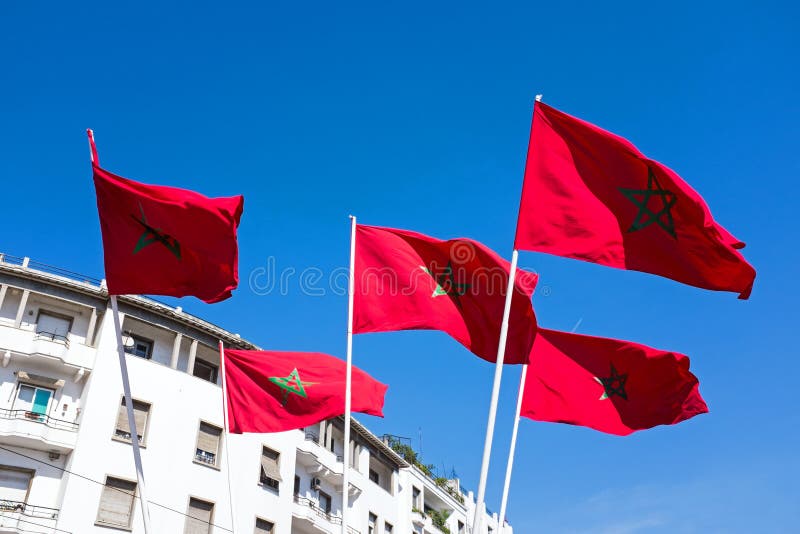 Moroccan Flags Against a Blue Sky in Morocco Stock Photo - Image of ...