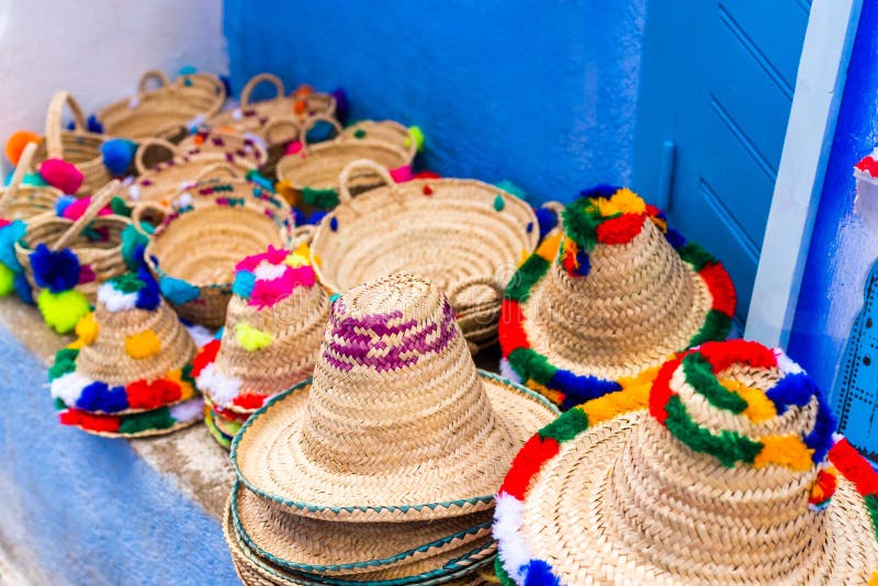 Moroccan Hats in the Store, Chefchaouen, Morocco. with Selective Focus ...