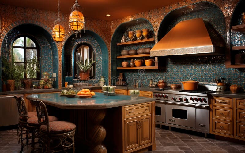 Moroccan Inspired Kitchen on Generative Ai. Stock Illustration ...