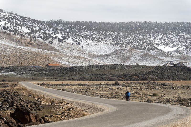 A Moroccan Landscape with Light Snow Stock Photo - Image of marrakech ...