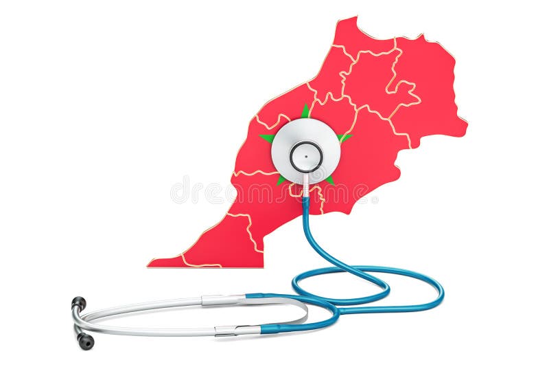 Moroccan Map with Stethoscope, National Health Care Concept, 3D Stock ...