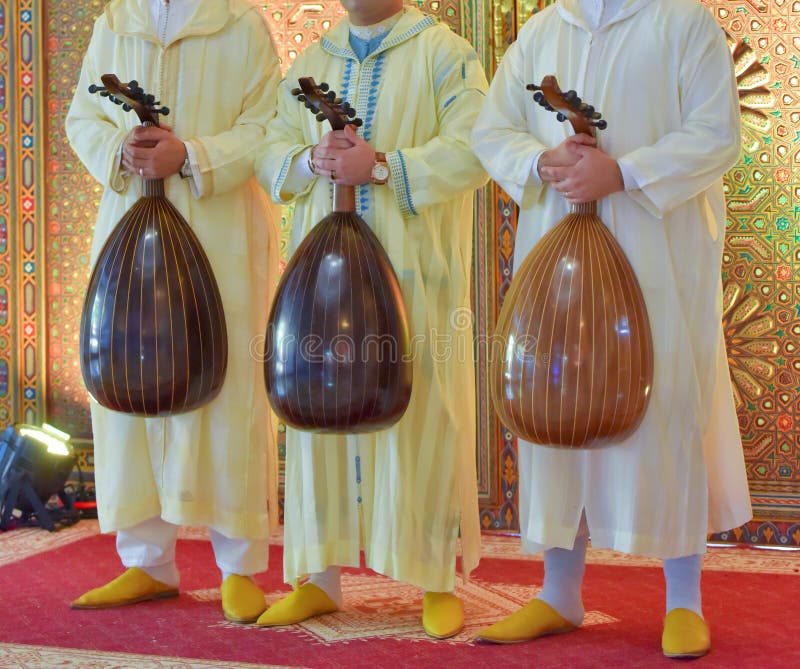 Moroccan Musicians Wearing a Moroccan Djellaba Hold an Oud Stock Image ...