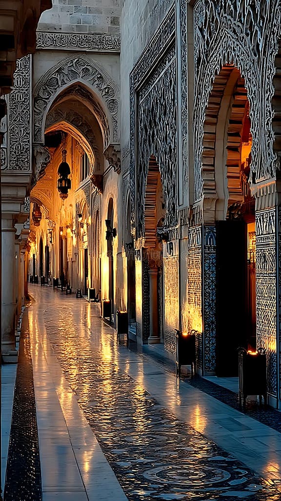 Moroccan Palace Courtyard at Dusk Stock Photo - Image of light, travel ...