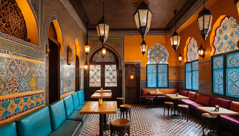 Moroccan Restaurant Interior Design Stock Illustration - Illustration ...