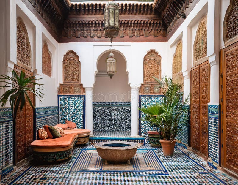 Moroccan Riad with Traditional Courtyard Stock Image - Image of ...