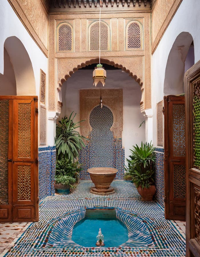 Moroccan Riad with Traditional Courtyard Stock Image - Image of ...