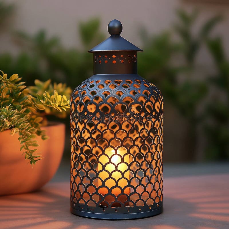 A Moroccan-style Lamp with Complex Patterns, a Cylindrical Design, a ...