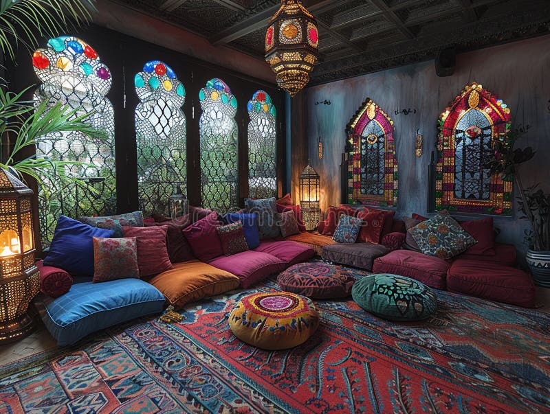 Moroccan-style Lounge with Rich Colors Lanterns Stock Photo - Image of ...