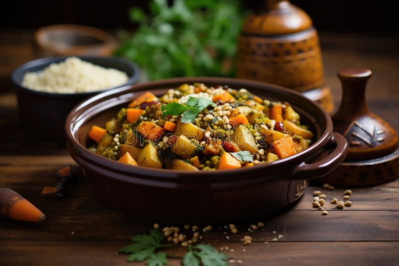 Moroccan Tagine Dish on a Wooden Surface Stock Image - Image of dish ...