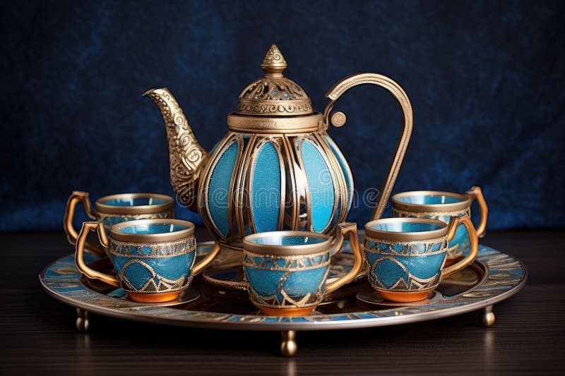 Moroccan Tea Set with Elaborately Designed Teapot Stock Photo - Image ...