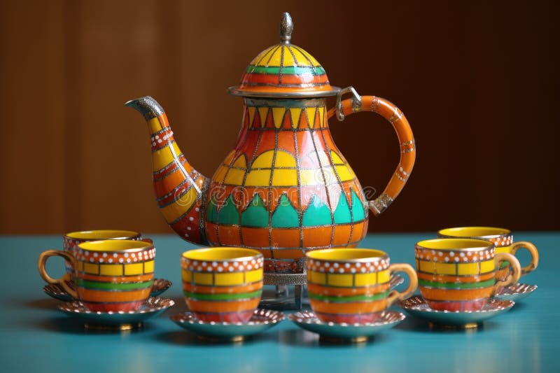 Moroccan Teapot with Colorful Tea Glasses Stock Illustration ...