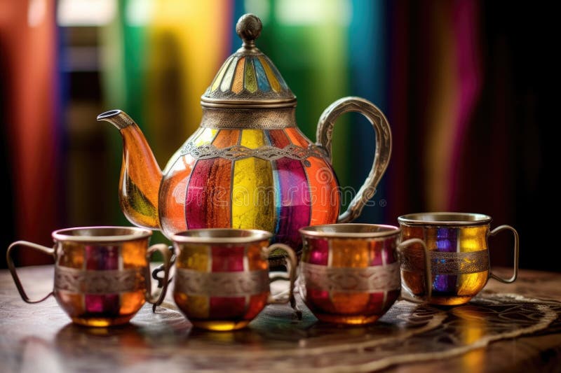 Moroccan Teapot with Colorful Tea Glasses Stock Illustration ...