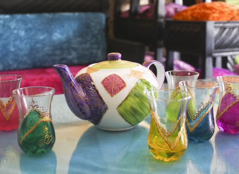 Moroccan teaset with cups stock photo. Image of drinks - 15835776
