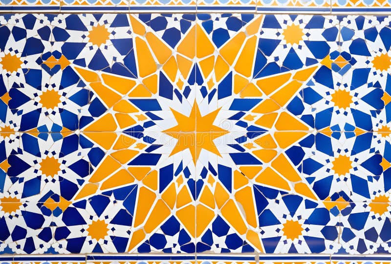 Moroccan Tile Pattern with Blue, White, and Yellow Stock Illustration ...