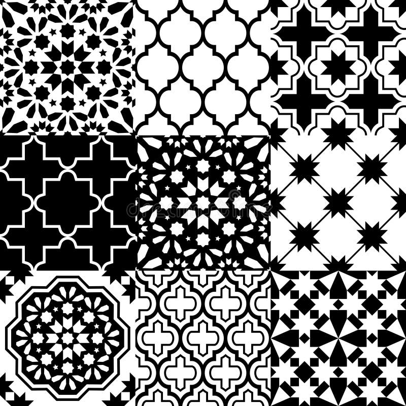 Moroccan Tiles Vector Pattern, Moorish Seamless Design in Black ... Moroccan Tiles Vector Pattern, Moorish Seamless Design in Black ...